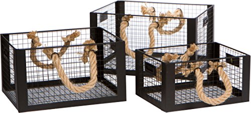Wire Metal Storage Home Décor Baskets with Rope Handles - Set of 3 by Trademark Innovations
