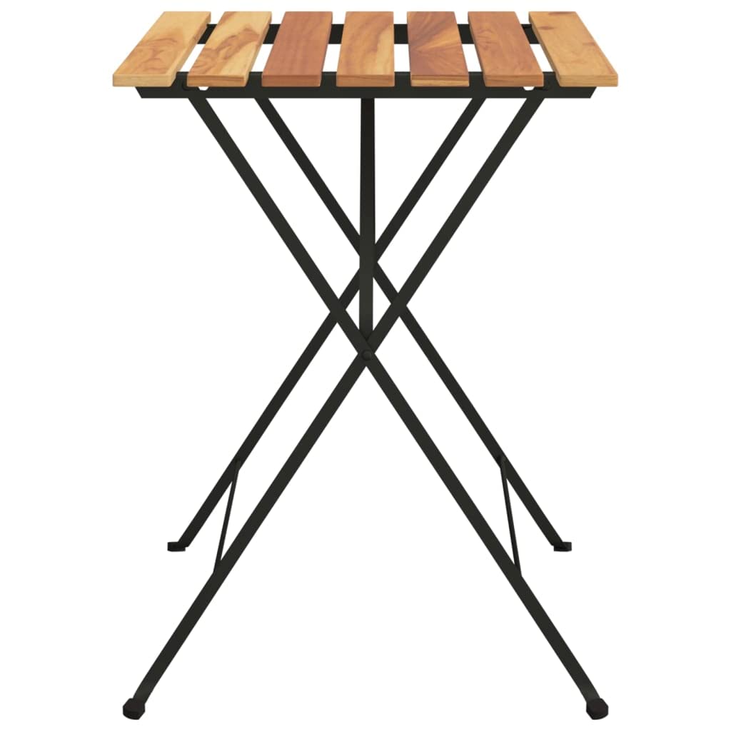 vidaXL Portable Folding Bistro Table - Outdoor Furniture Piece, Solid Teak Wood and Steel Construction, Weather Resistant, Versatile Use, Easy Storage and Transportation