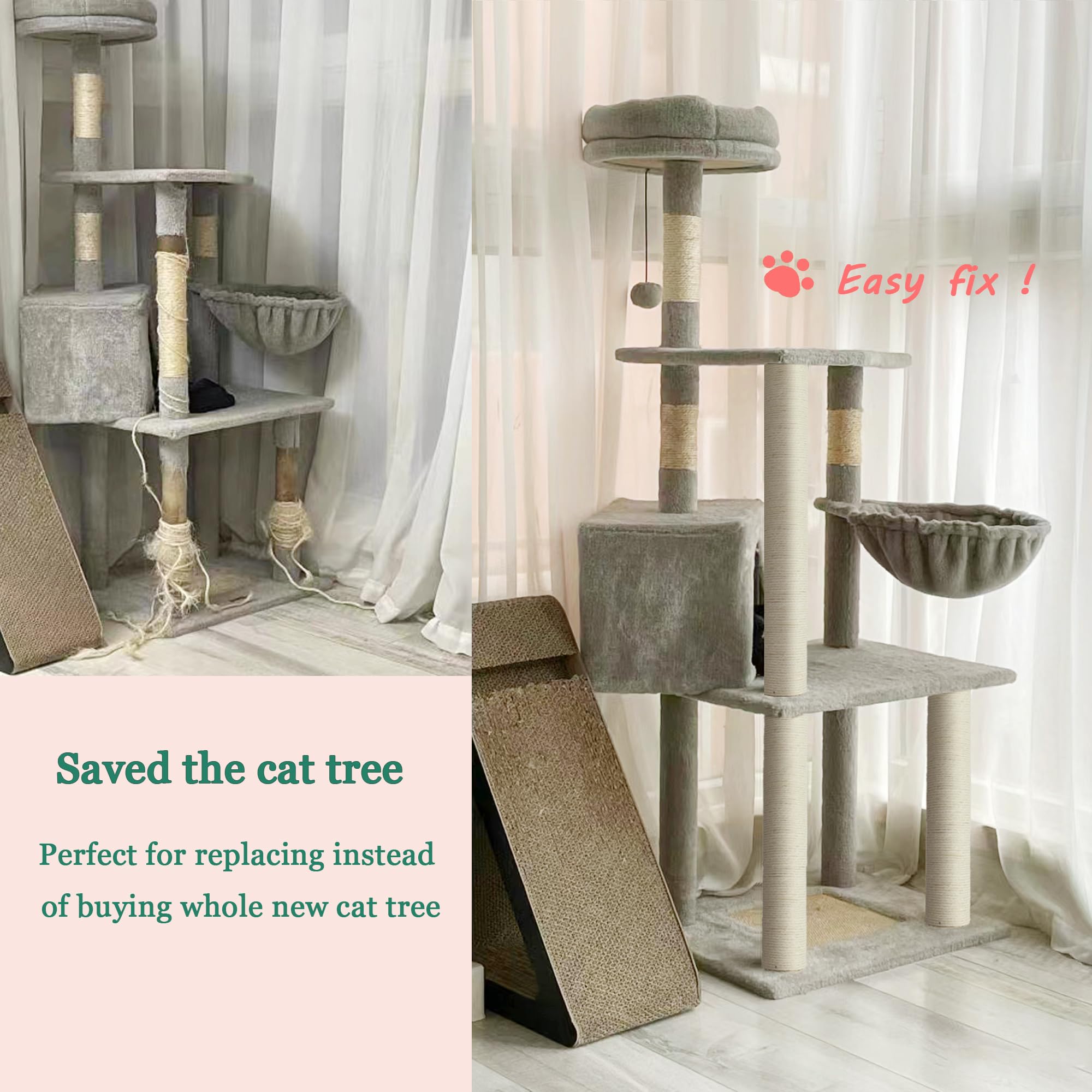 Cat Scratching Post Replacement Pole,2 PCS 11.81in Cat Tree Replacement Post,Natural Sisal Cat Tree Replacement Parts with M8 Screws,Cat Scratch Post Replacement for Refurbishment (11.8in/30cm)