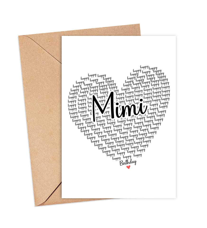 GavinsDesigns Happy Birthday Mimi Card - Cute Happy Birthday - Birthday Greeting Card - Sweet Birthday Card For Mimi - Anniversary-Thank You Card - Heart Happy Birthday Mom - I Love You Mimi Card