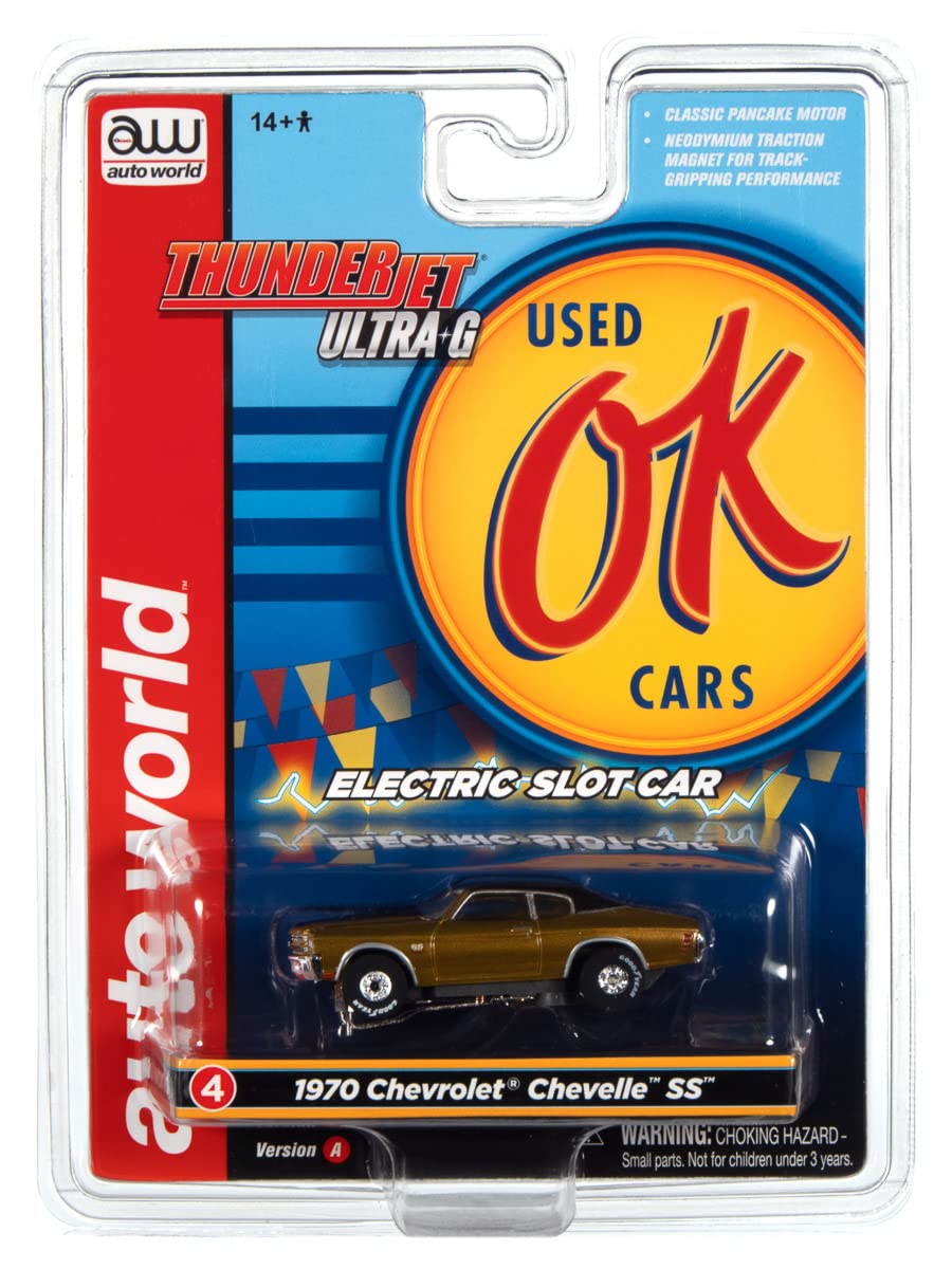 Auto World Thunderjet OK Used Cars 1970 Chevrolet Chevelle SS (Gold) HO Scale Slot Car