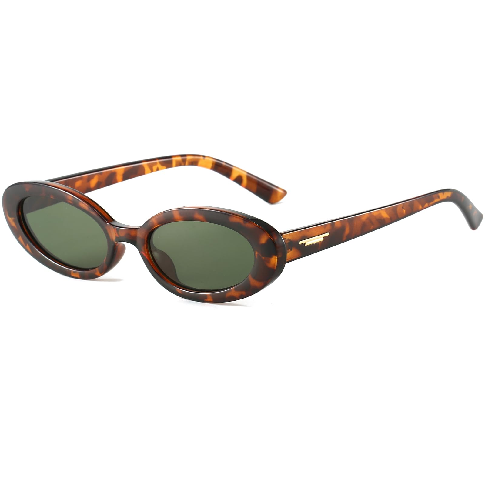 BRMHDY Retro Oval Sunglasses for Women 90s Vintage Womens Tiny Small Oval Glasses Fashion Black Cat Eye Shades (Leopard/G15)