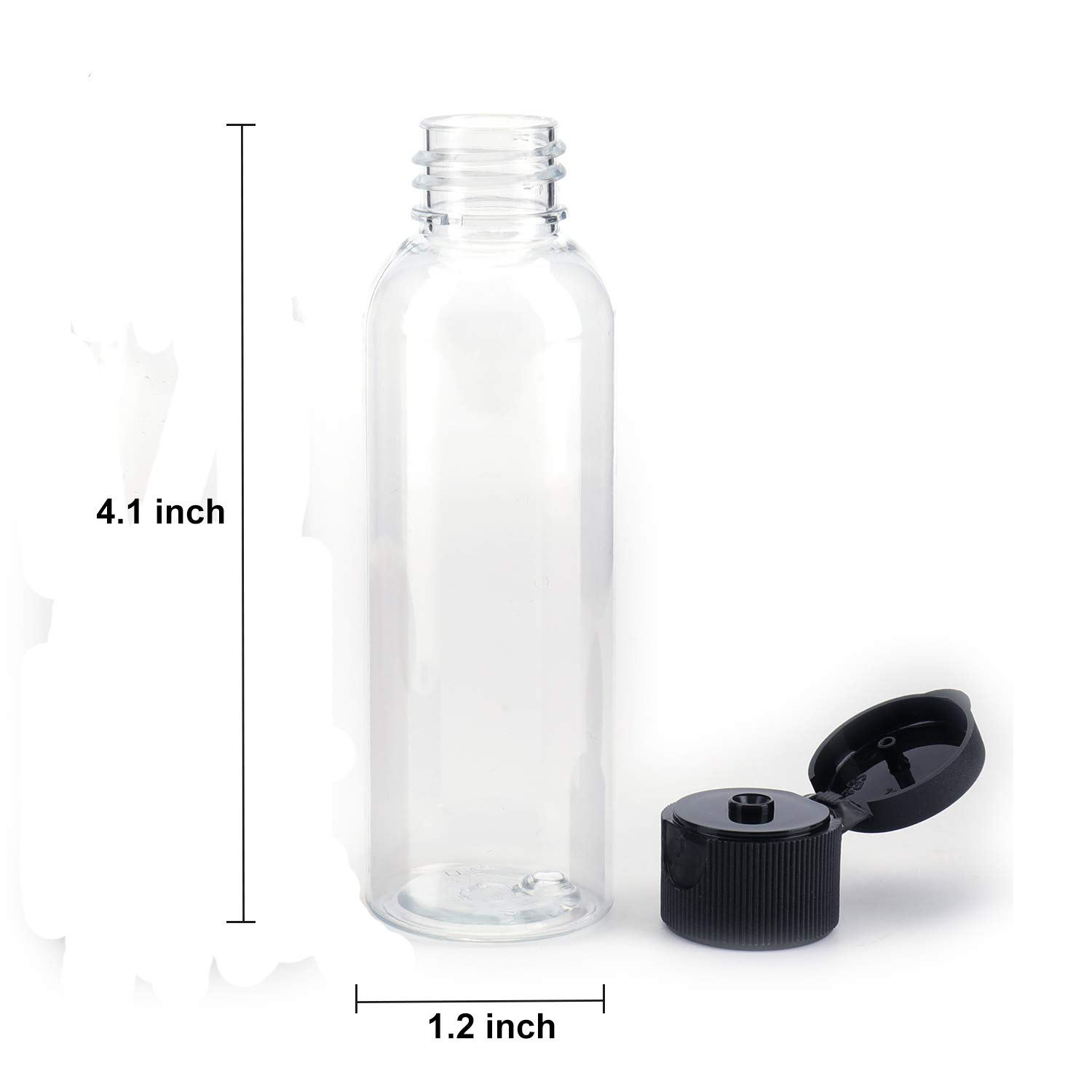 Bekith 30 Pack 2 oz Plastic Empty Lotion Containers Clear Travel Bottles with Black Flip Cap and 10 Funnels for Shampoo, Conditioner, Lotion