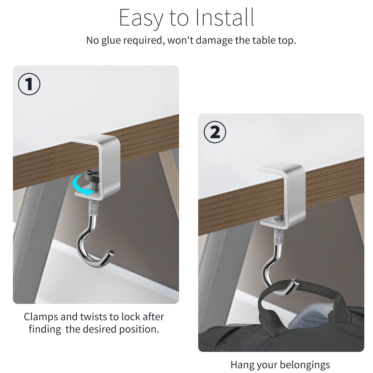 Desk Mount Bag Holder Hook Clamp,On Backpack Hanger Portable Desk Mount Headphones Holder for Reduce Desk Clutter Table Desk Table Hanging Storage.