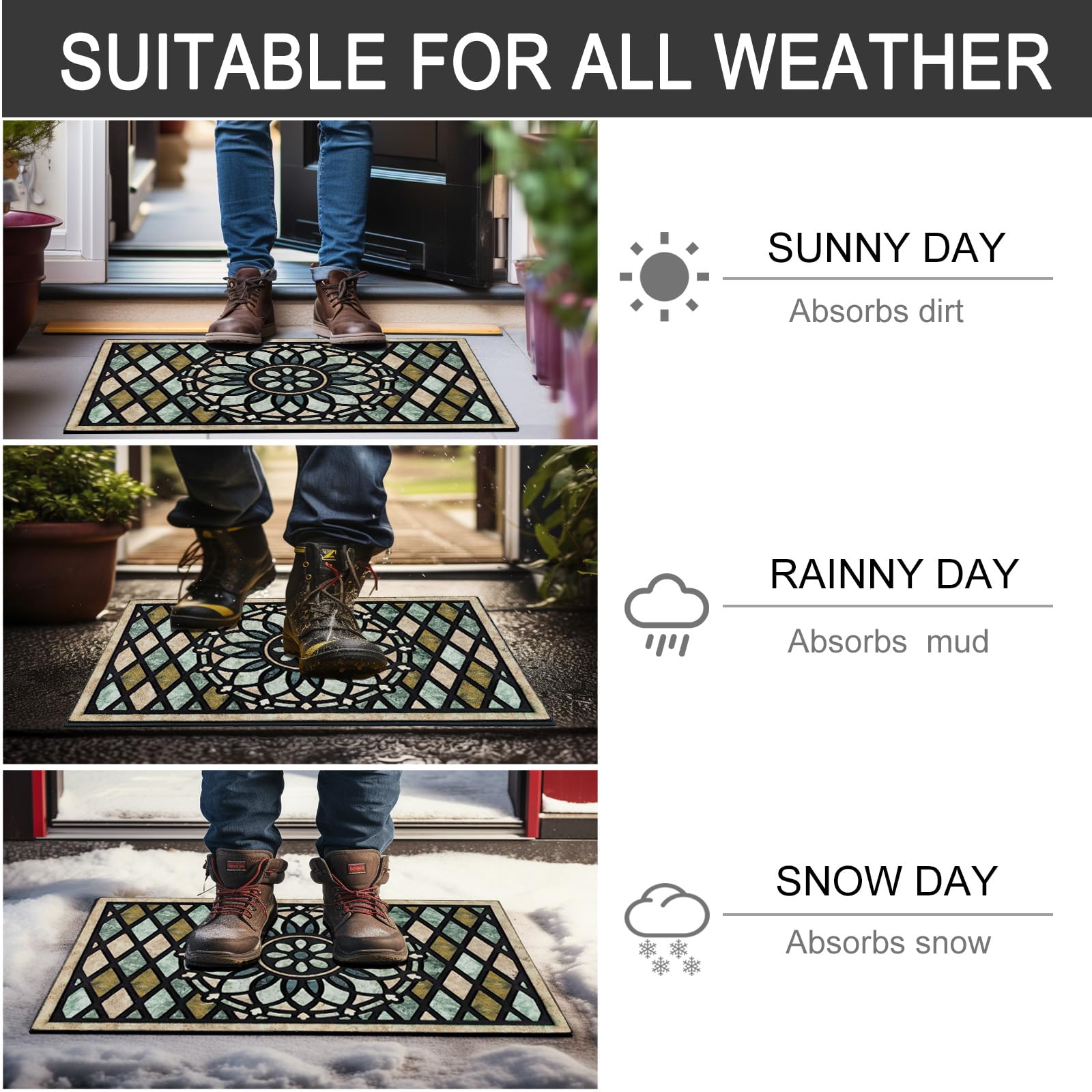 CHICHIC Door Mat Welcome Mat 17x 30 Inch Front Door Mat Outdoors for Home Entrance Outdoors Mat for Outside Entry Way Doormat Entry Rugs, Heavy Duty Non Slip Rubber Back Low Profile, Flower