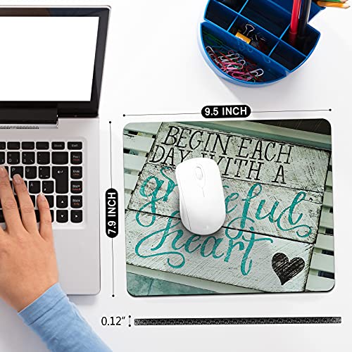Wknoon Gaming Mouse Pad Custom, Begin Each Day with A Grateful Heart Quotes Rustic Turquoise Wood Design, Inspirational Bible Verse Scripture Quote Mouse Pads