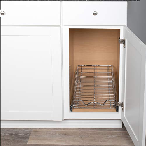 HOLD N' STORAGE Pull Out Cabinet Organizer, Heavy Duty-with Lifetime Limited Warranty -11βW x 21βD - Requires At Least a 12-1/4β Cabinet Opening, Steel Metal cabinet drawers slide out, Chrome Finish