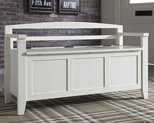 Signature Design by Ashley Charvanna Farmhouse Wood Storage Bench with Lift Top, White