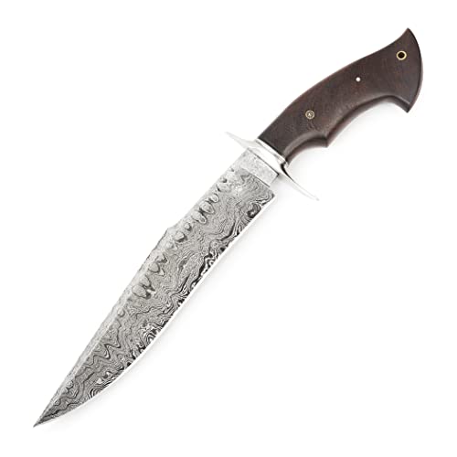 BIGCAT ROAR Handmade Damascus Hunting Knife - Bushcraft Fixed Blade Hunting Knife with Sheath and Walnut Wood Handle - 15″ EDC Skinning Knife - Screaming Eagle