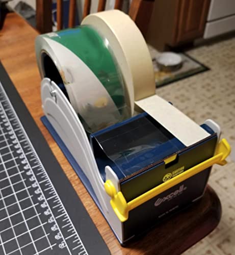 WOD TTD2SD Tabletop Twin-Roll Steel Desktop Tape Dispenser, Blue & Gray - Fits Tape up to 2 inch Wide, Holds 3 inch core, Weighted Rubber Base for Stability