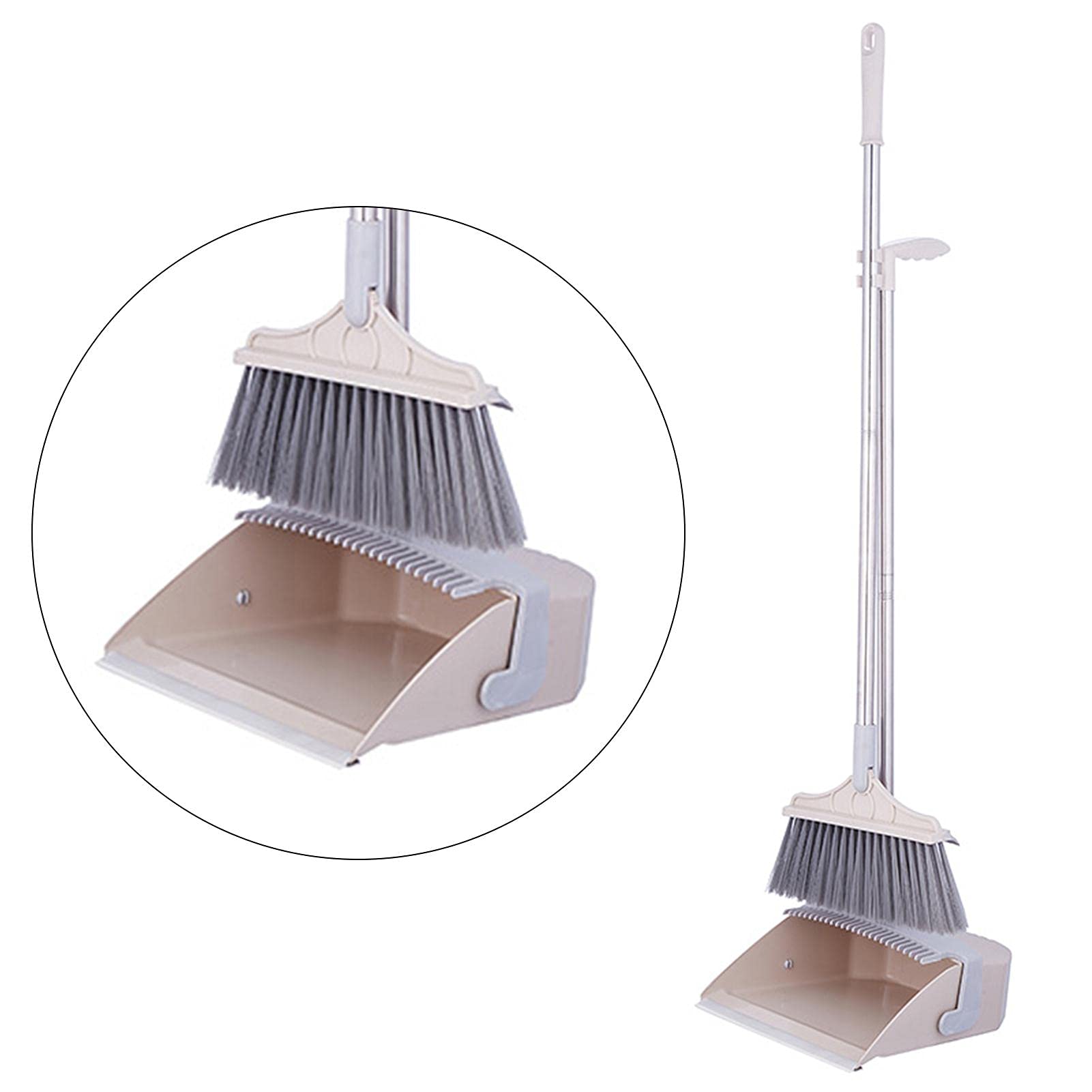 Broom and Dustpan Set for Home, Upright Stand Up Broom and Dustpan Set, Detachable Broom with Dustpan Combo, for Home Kitchen Lobby Indoor Floor Cleaning Pingfen