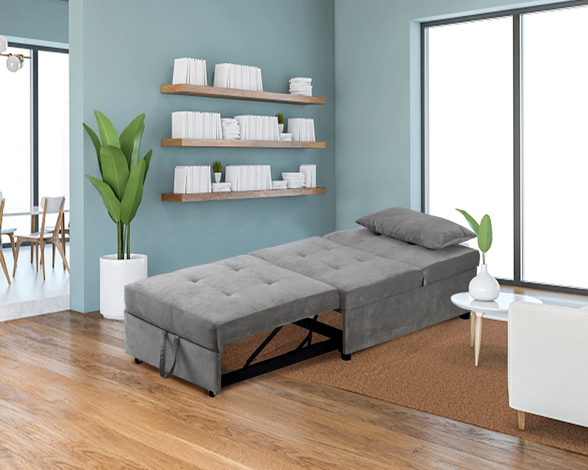 GEEVIVO Sleeper Chair Bed, Convertible Chair Bed 4 in 1 Multi-Function Folding Ottoman Bed Sofa Bed Modern Linen Fabric with Adjustable Backrest for Living Room/Small Apartment