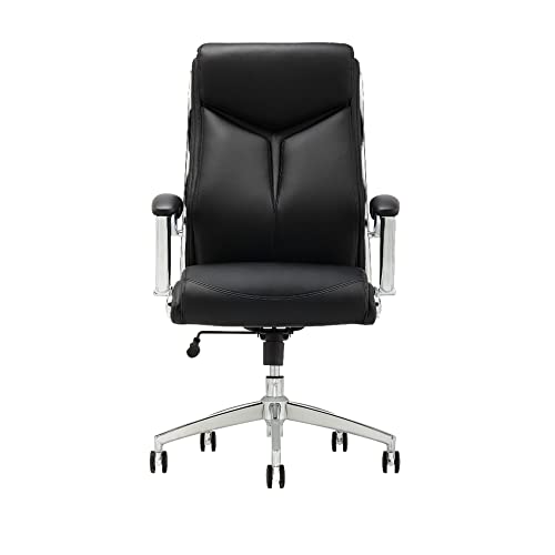 RealspaceĀ® - Chair - Modern Comfort Verismo Bonded Leather High-Back Executive Chair, Black/Chrome - 31" x 14" x 24.5"