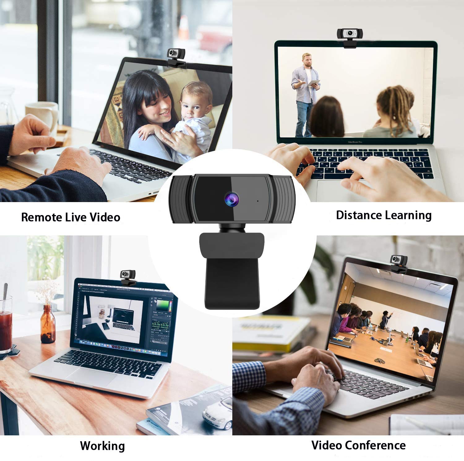 AutoFocus 1080P Computer Webcams with Dual Microphones,Webcam for Working Distance Learning Gaming Conferencing Video Live Streaming, Laptop Desktop Webcam, USB Computer Camera for Zoom YouTube Skype