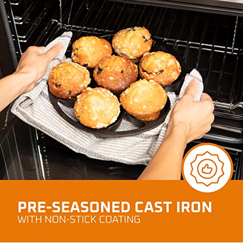 Bruntmor Premium Cast Iron 11-Cup Biscuit Pan, Rectangular Kitchen Non Stick Baking Tool for Scones, Cornbread, Muffins, Cup Cakes and Brownies, Black