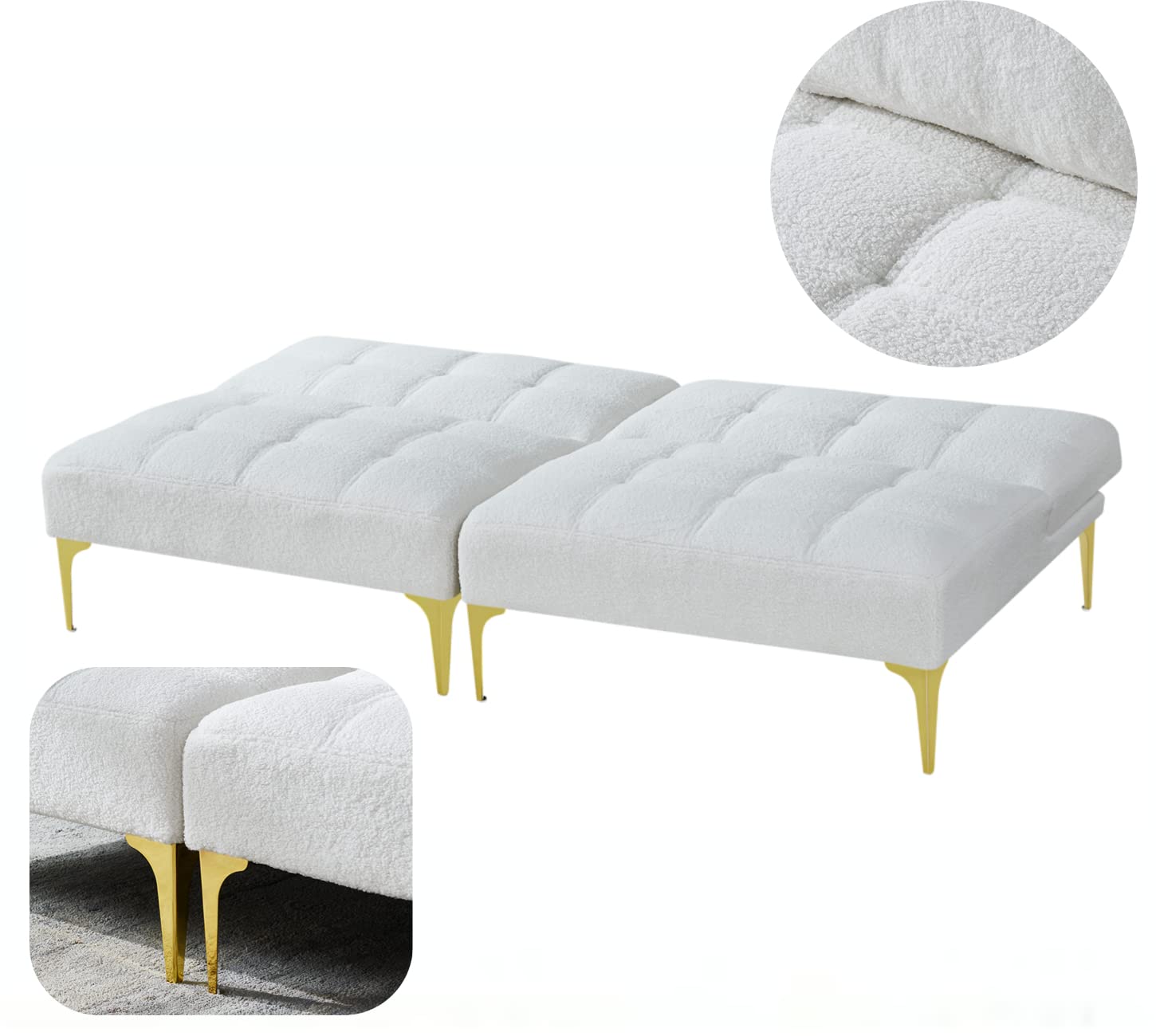 LKTART Convertible Sofa Bed futon with Gold Metal Legs for Living Room Office.White