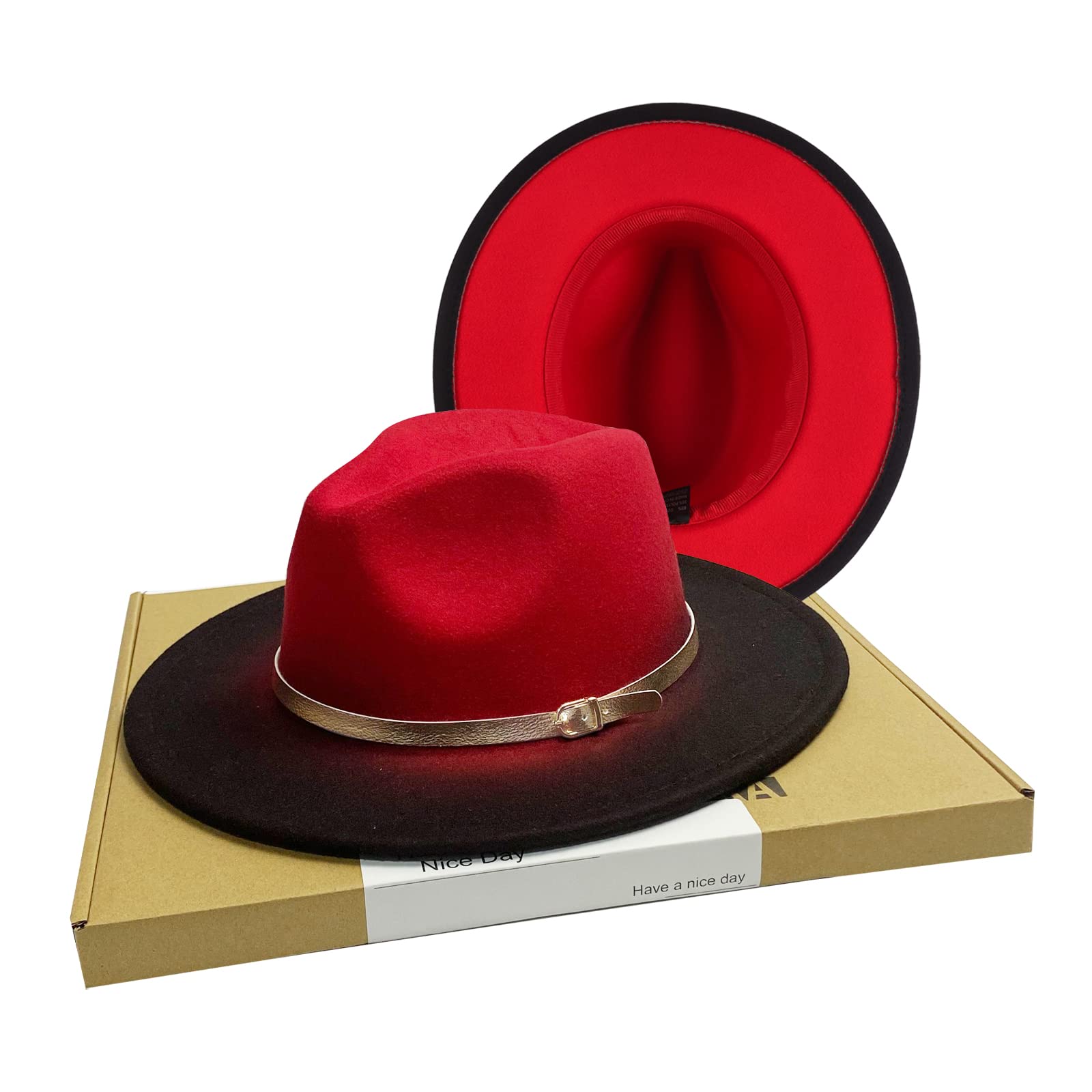 Black Red Fedora Hats for Women Men,Red Bottom Hat Wide Brim Fedora for Women,Two Tone Red Black Fedora(Red A1,Medium)
