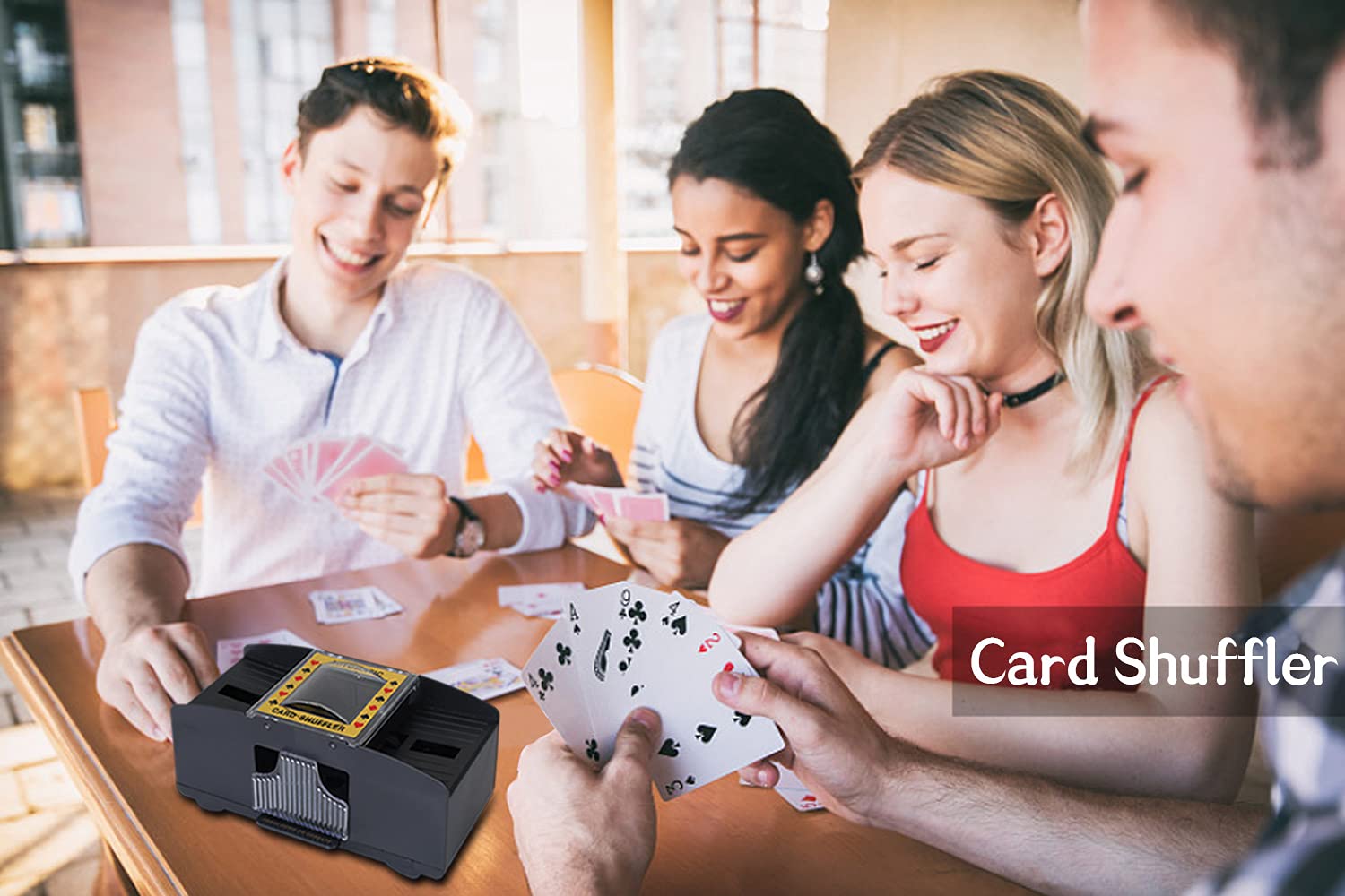 TAAVOP Automatic Card Shuffler, 1-2 Deck Battery-Operated Electric Poker Card Shuffler Machine, for Playing CardsUNO (Black), 8 x 4 x 4 inches;15.11 Ounces
