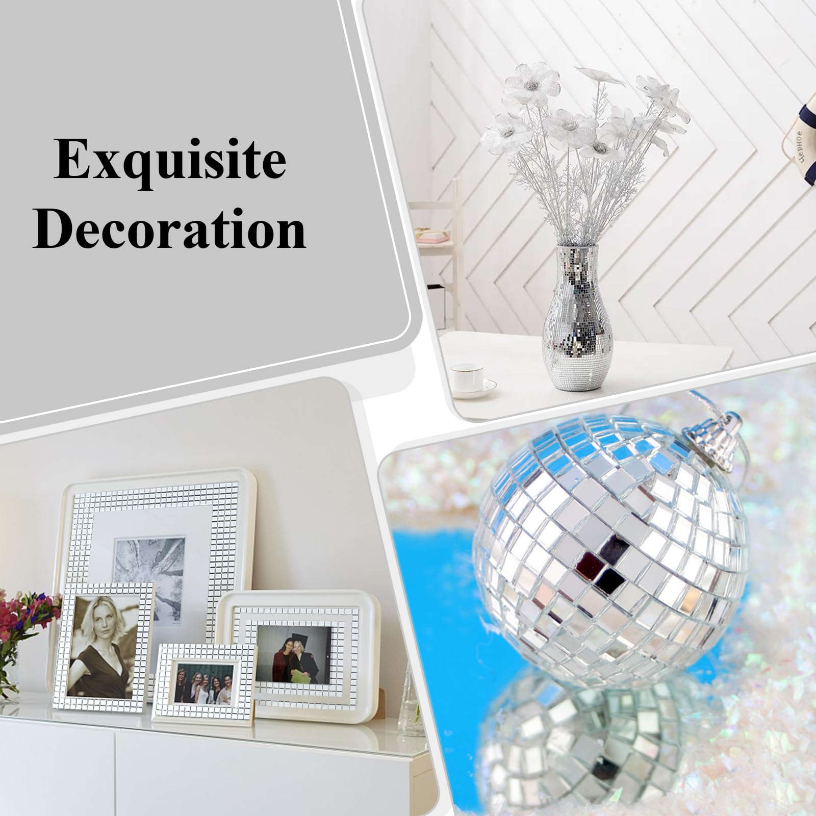 Mirror Tiles Self Adhesive, 5100 Pieces Mosaic Tiles Sheet, Disco Ball Tiles Stickers, Square Mosaic Mirror Pieces, Small Glass Mirror Strips for Crafts(Silver, 5×5mm)