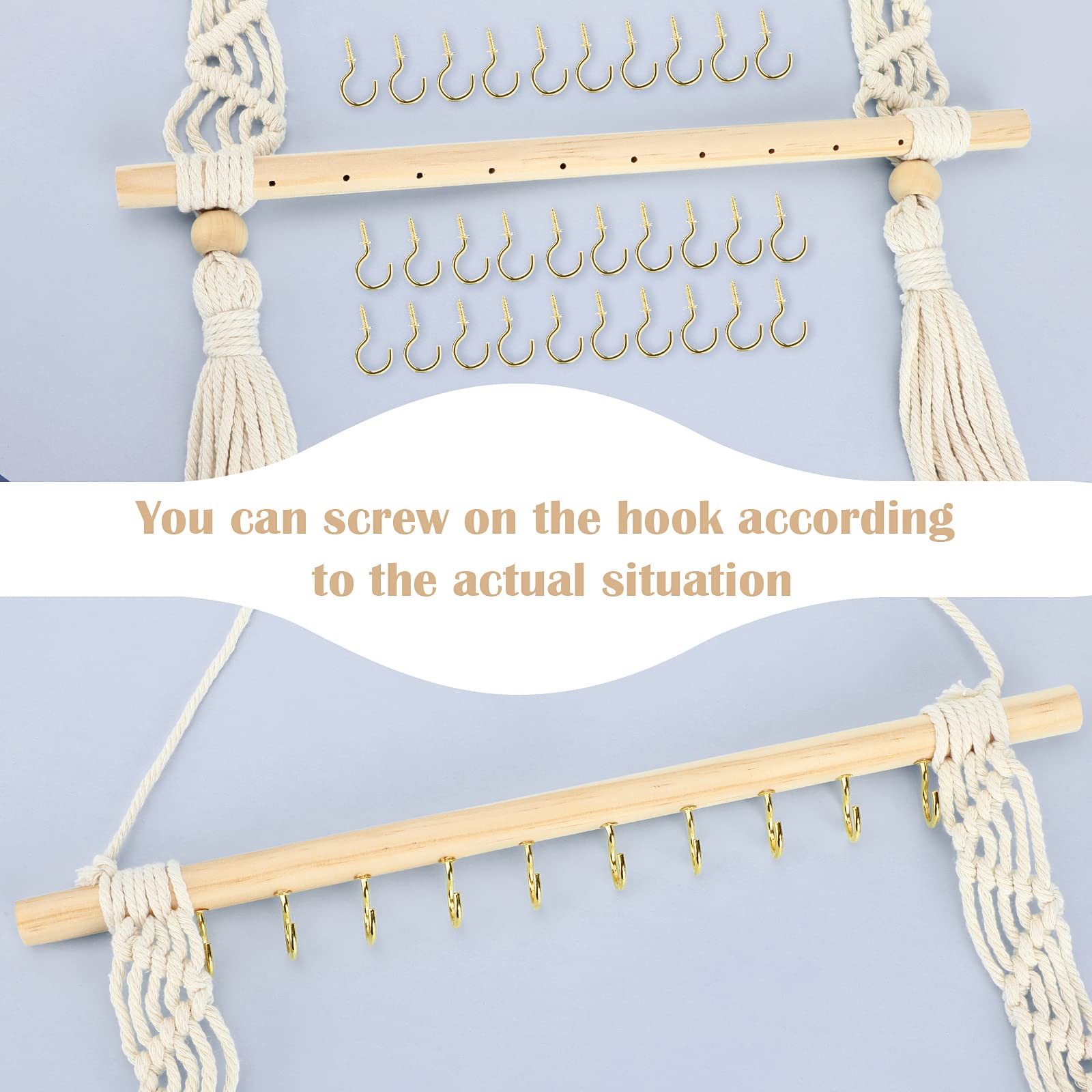 Grathia Hanging Jewelry Organizer Macrame Necklace Holder with 30 Hooks, Wall Mounted Necklace Rack, Necklace Hanger with Tassel for Necklaces Bracelet Earrings (Beige)