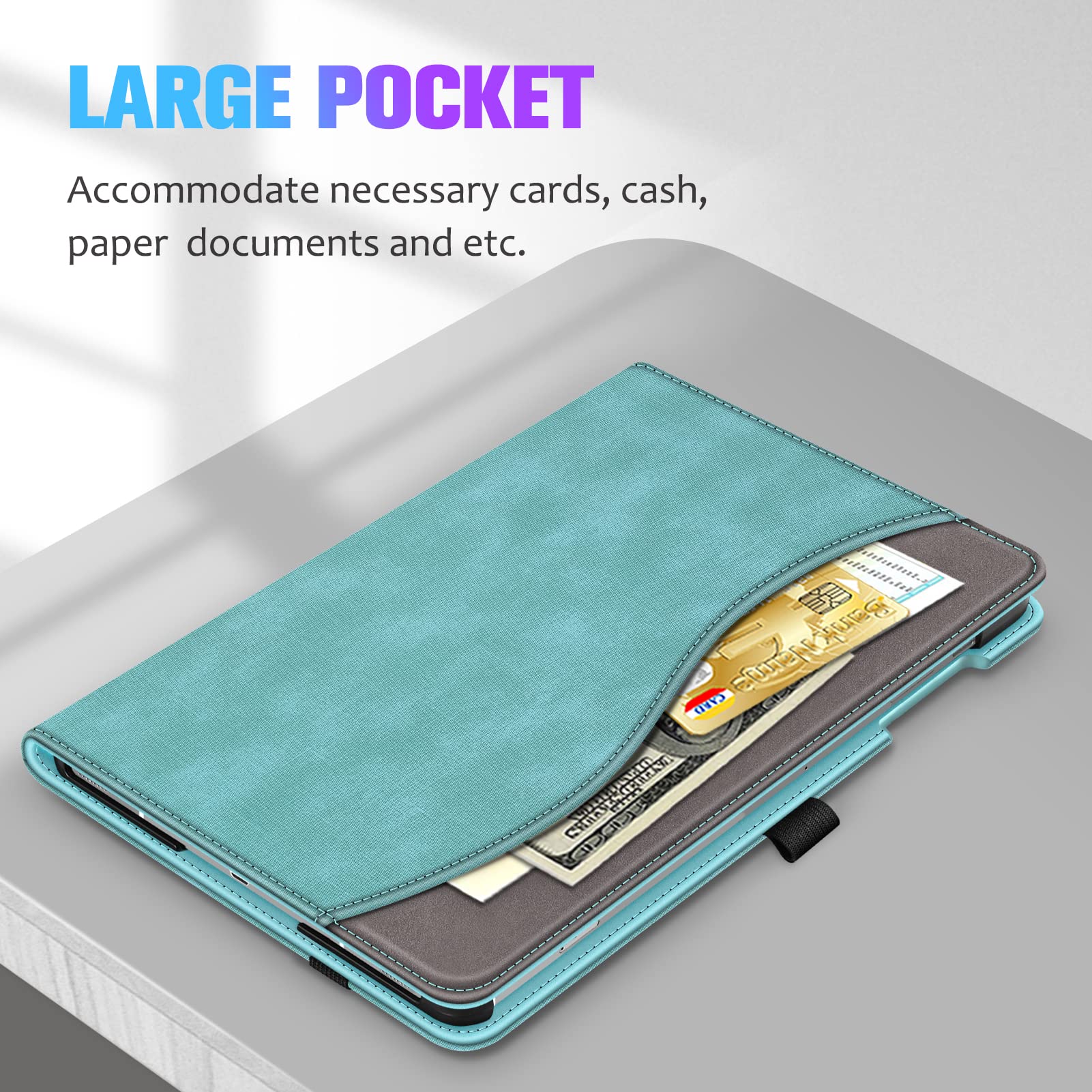 Fintie Case for Samsung Galaxy Tab S10 Plus/ S9 Plus/ S8 Plus/ S7 FE/ S7 Plus 12.4 Inch, Multi-Angle Viewing Protective Cover with Pocket, Auto Sleep/Wake, Turquoise