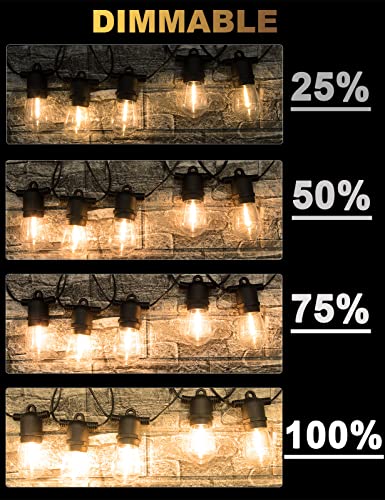 Classhine 50FT USB & Solar Chargeable Outdoor String Lights Dimmable with Remote, Waterproof Patio Deck Lights 15+2 LED Large Bulbs Warm White Shatterproof Replaceable Café Yard Porch Decor