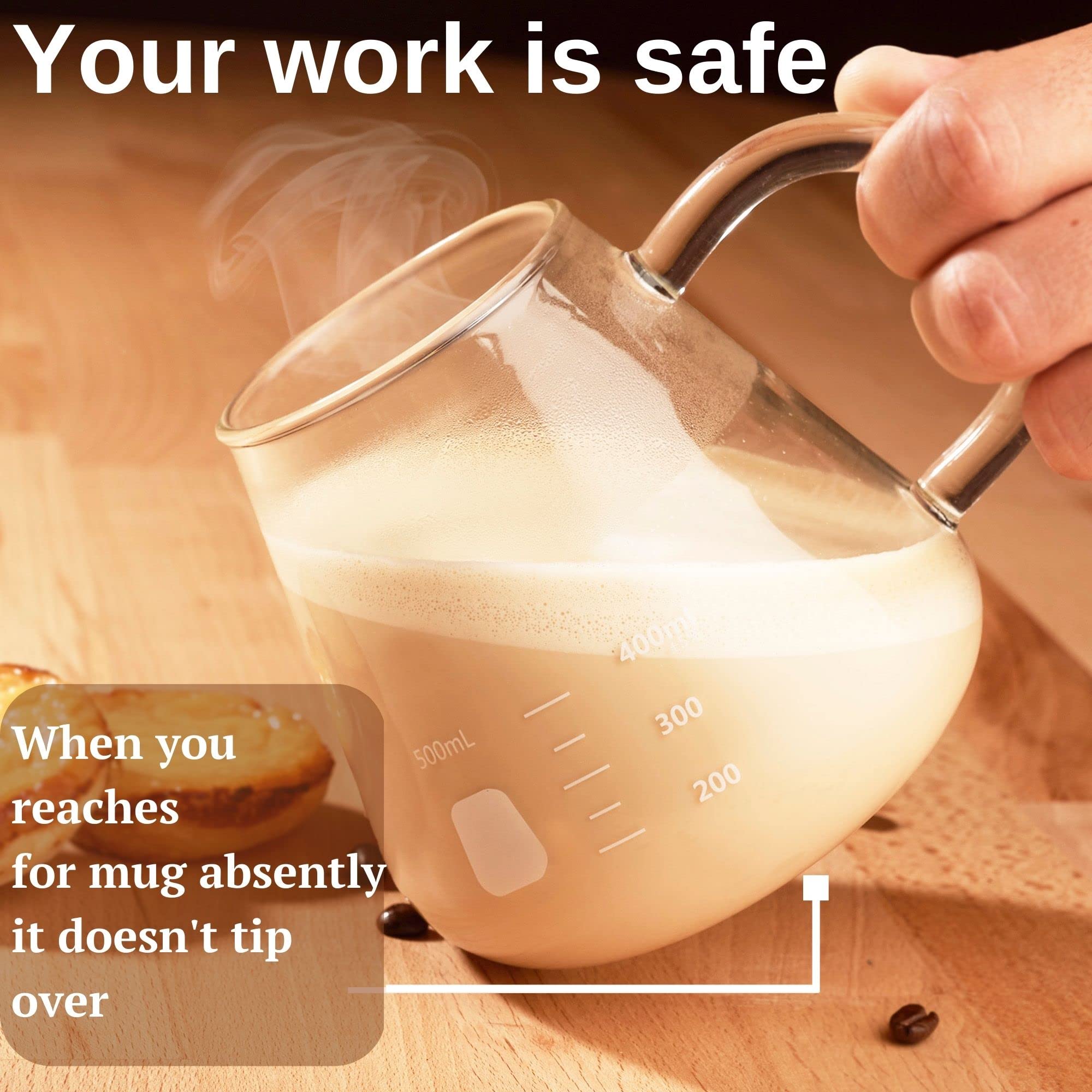 Erlenmeyer Flask Mug - Beaker Coffee Mug with Measurements - Borosilicate Thick Durable Glass 16.9oz (500mL) Capacity - Great Gift for Anyone who Loves Science & Chemistry