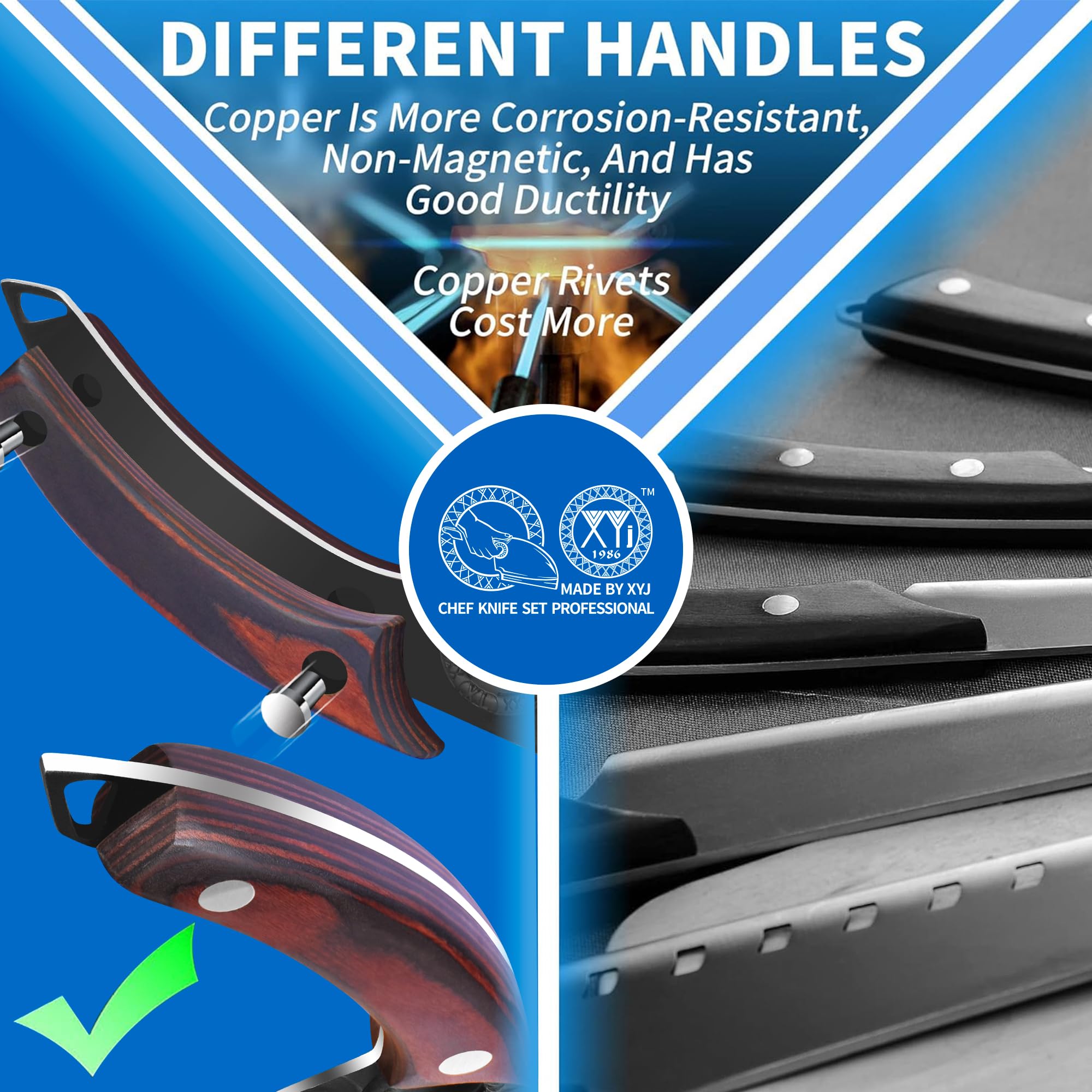 XYJ FULL TANG Camping Knives Set Chinese Butcher Vegetable Chef Knives Slice Boning Knives With Leather Sleeves&Roll Bag&Kitchen Tools