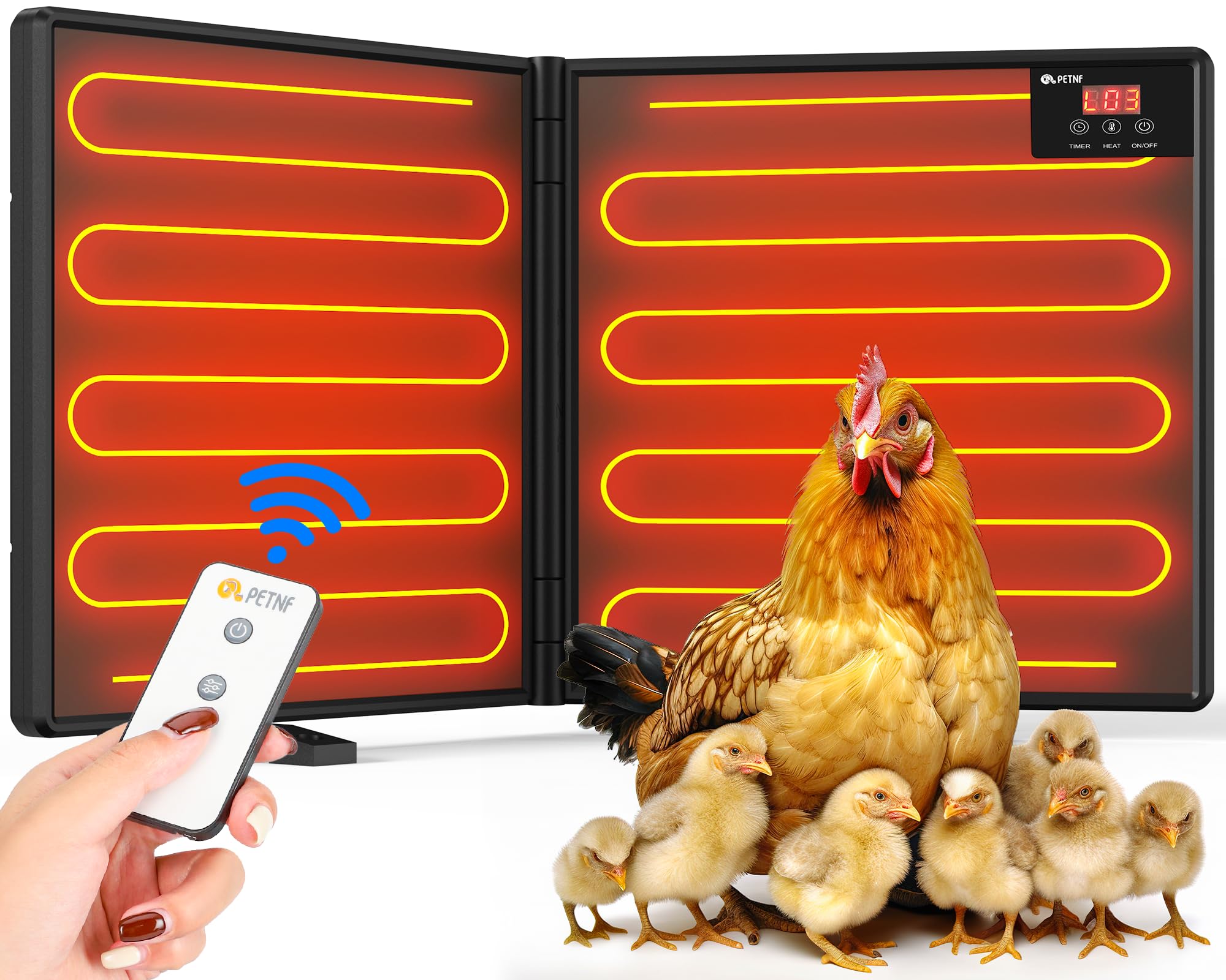 Chicken Coop Heater for Winter with Remote Control, 180W Foldable Radiant Heaters for Chicken Coop,30''x12'' Large Panel Chicken Coop Accessories with Adjustable Timer and Temp,Safer Than Brooder Lamp