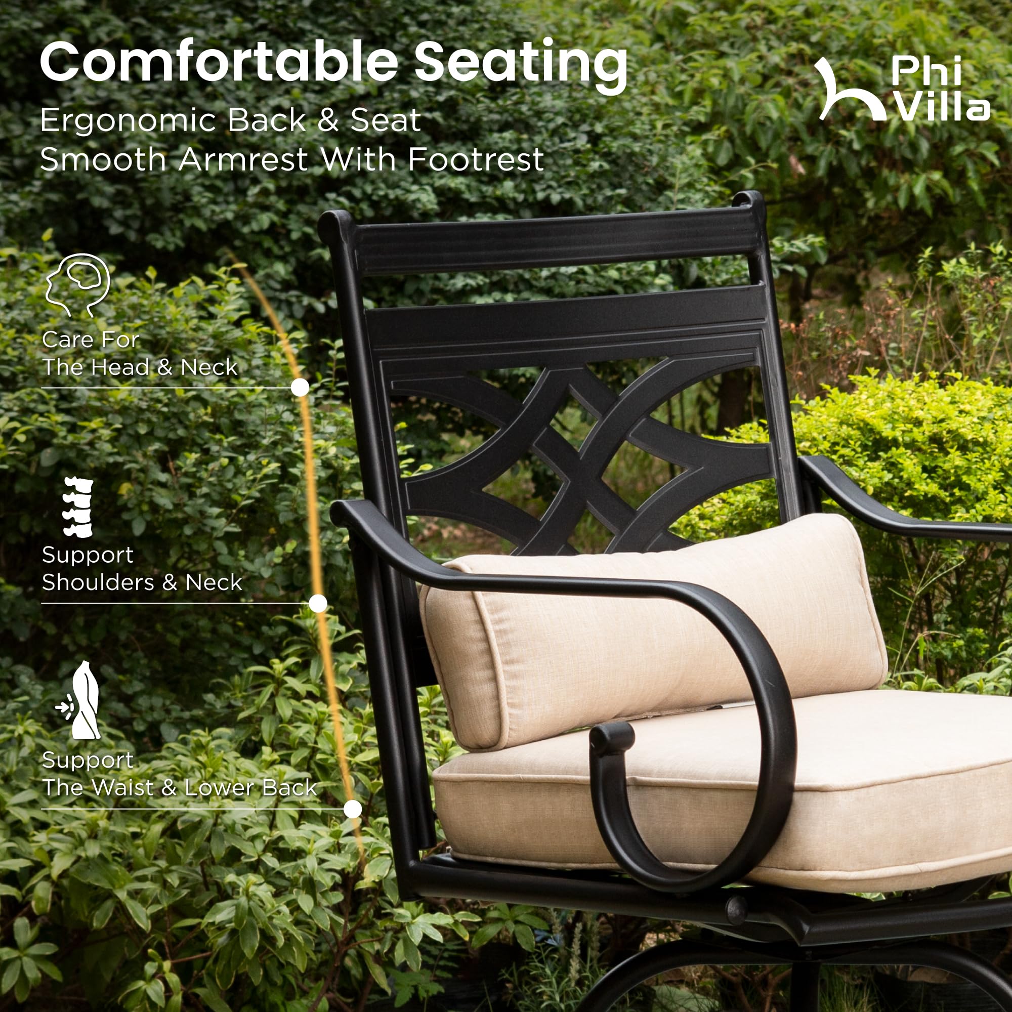 PHI VILLA 5 Piece Patio Bar Set,Outdoor Bar Table and Chairs Set, Strong and Heavy Duty Outdoor Bar Set with Cushion and Pillow,4PC Swivel Bar Stools with Square Bar Height Table
