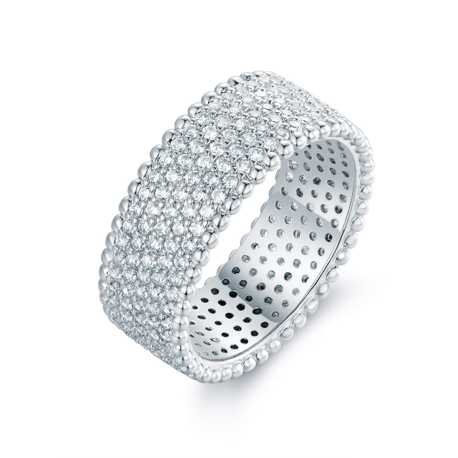 Barzel 18K White Gold Plated 5 Row Cubic Zirconia Eternity Wide Band Ring (White Gold, 7)
