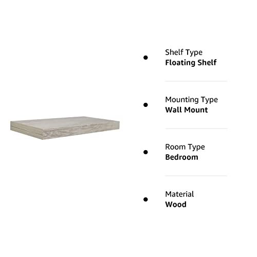 Home Basics Floating Wall Shelf Washed Grey 18" (1 Shelf) Contemporary and Modern Shelf for Picture Frames, Sculptures, Plants, and Essentials | Invisible Mounting Brackets