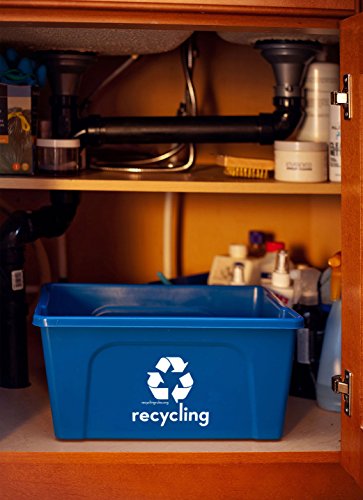 Recycling Rules Low-Profile 3 Gallon Deskside Recycling Bin Container, Perfect for Office Paper and Home Recycling, Eco-Friendly BPA-Free, in Blue, 4-Pack