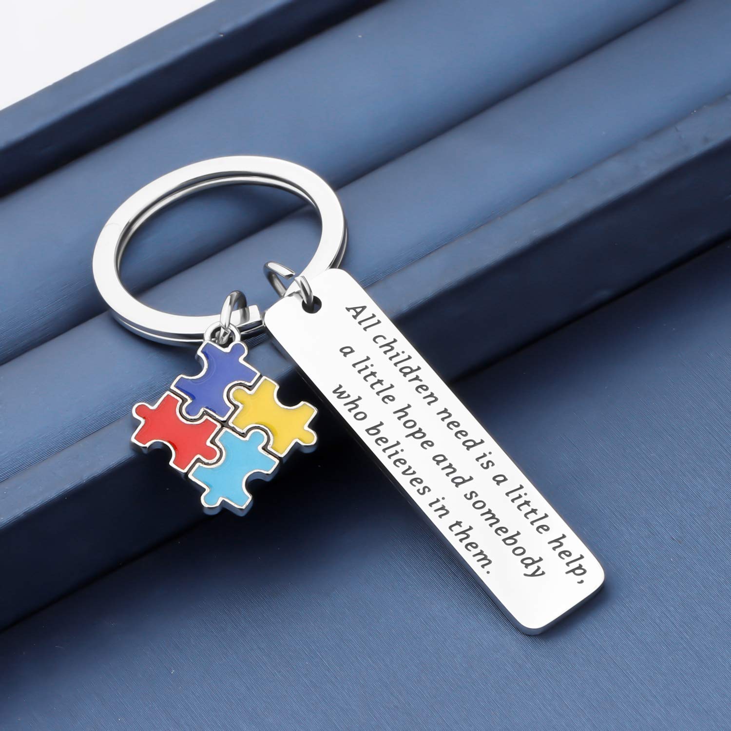 bobauna Autism Awareness Keychain Autism Puzzle Piece Jewelry Autism Support Gift (children need help keychain)