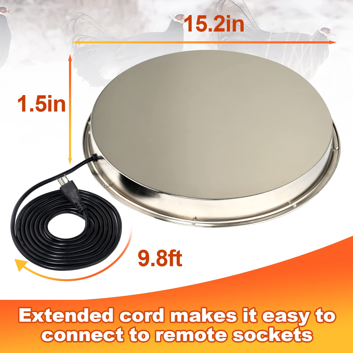 Chicken Waterer Heater, 125 Watts Poultry Water Heated,15 Inch Base for Winter Deicer, with 9.6 Feet Extension Cordor,for 5 Gallons Chicken Drinkerā¦