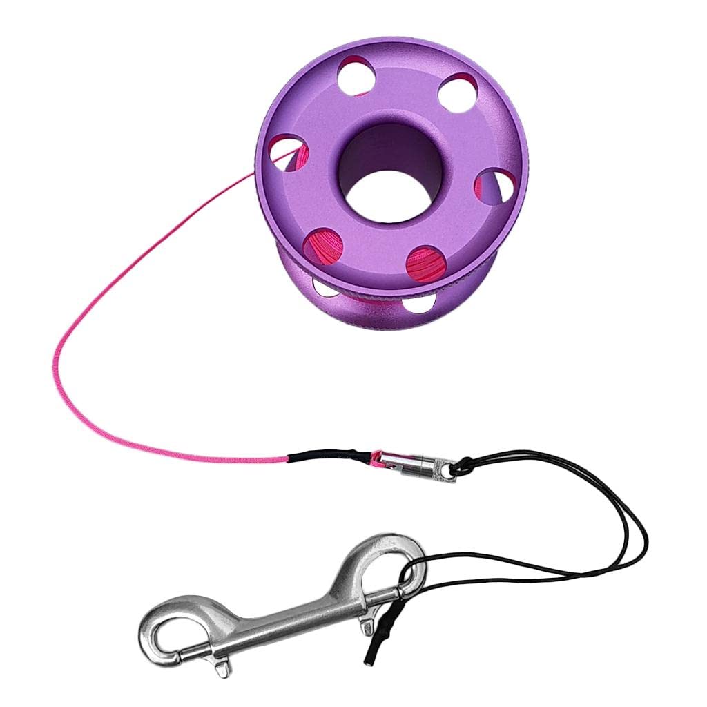 Baosity Aluminum Alloy Lightweight Scuba Diving Finger Spool Reel + Replacement 50m/164ft 100ft (30m)/20m/66ft Strong Strength Line, Purple 50m, as described