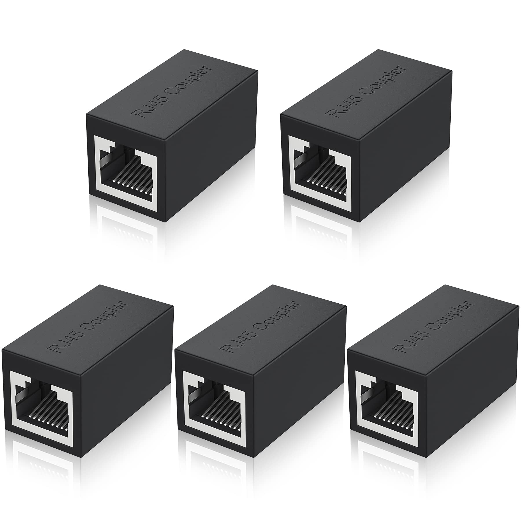 JODROAD RJ45 Coupler, Ethernet Extender Adapter, Ethernet Coupler, Cat7 Cat6 Cat5e Cat5 Inline Coupler, Ethernet Connector Female to Female (5Pack, Black)