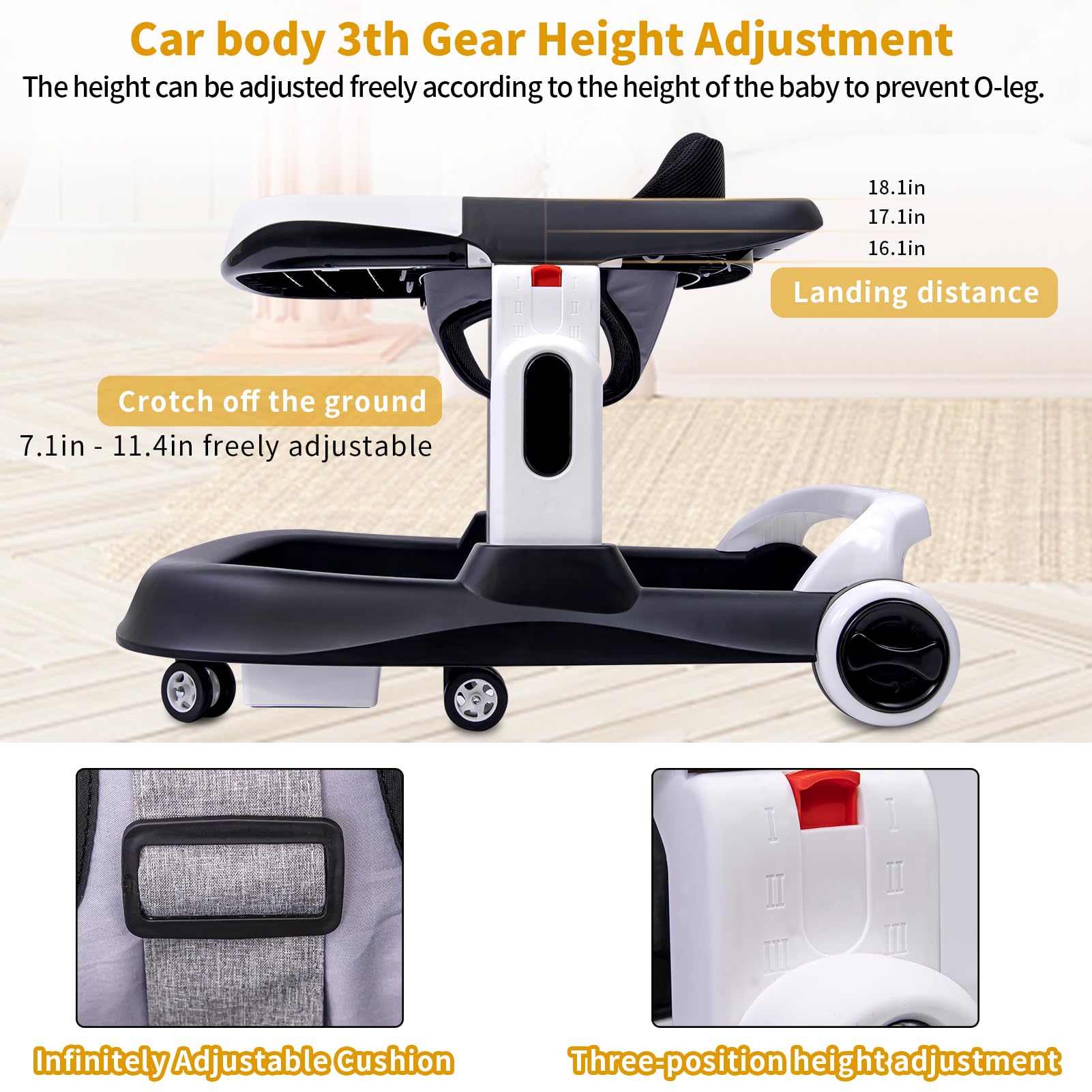 Baby Walker with Wheels, Activity Center with Mute Wheels Anti-Rollover, Learning-Seated, Walk-Behind, Height Adjustable Foldable Baby Walkers for Boys and Girls from 6-18 Months with Footrest…