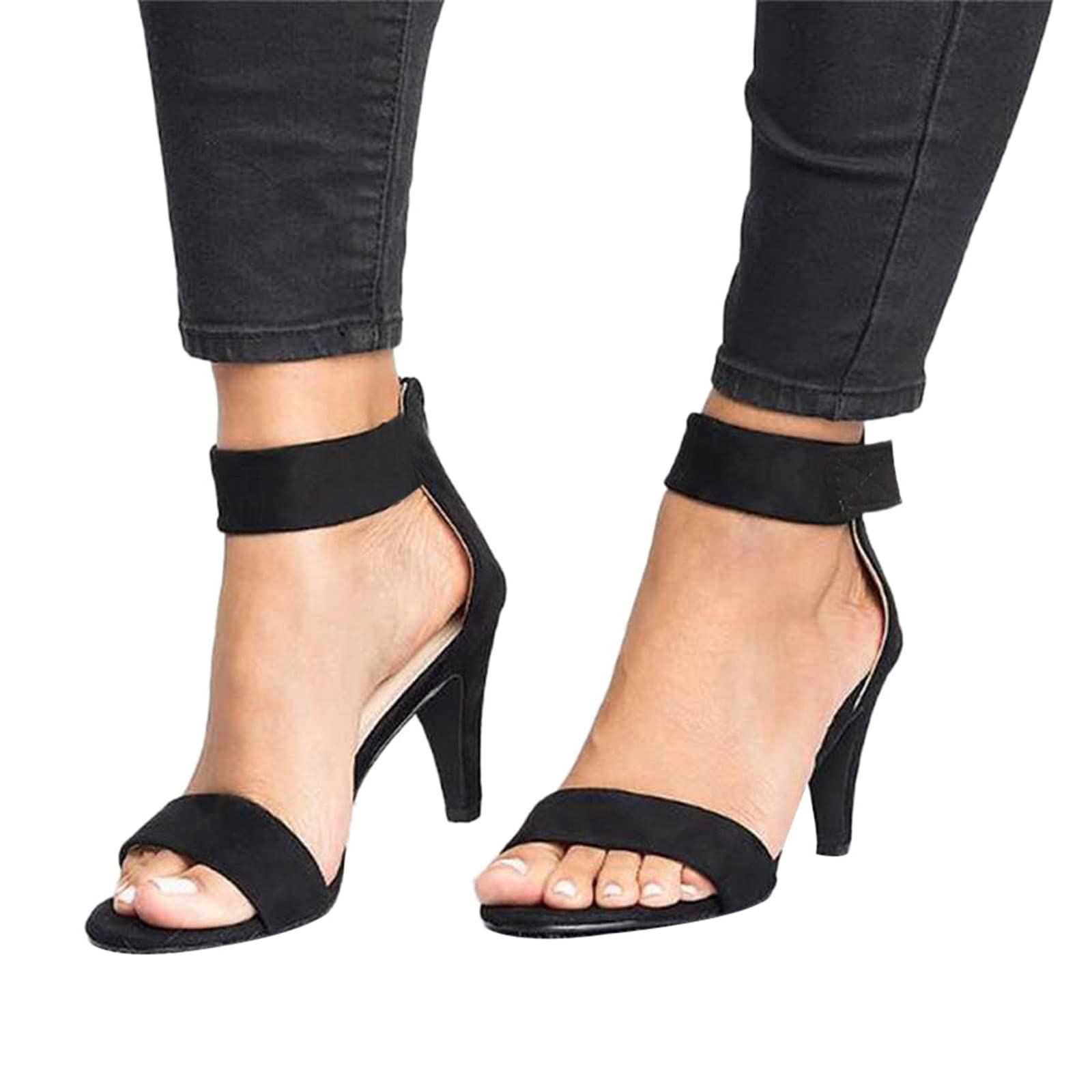 KHIIen Women’s High Stiletto Open Toe Ankle Strap Heels Dress Pump Heel Sandals Fashion Bridal Party Wedding Pump Shoes, black, 38 M EU