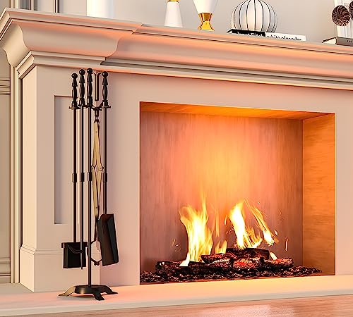 Fire Beauty Fireplace Tools Set 5 Pieces Wrought Iron Fire Tool Set for Outdoor/Indoor Fireplace Accessories Set