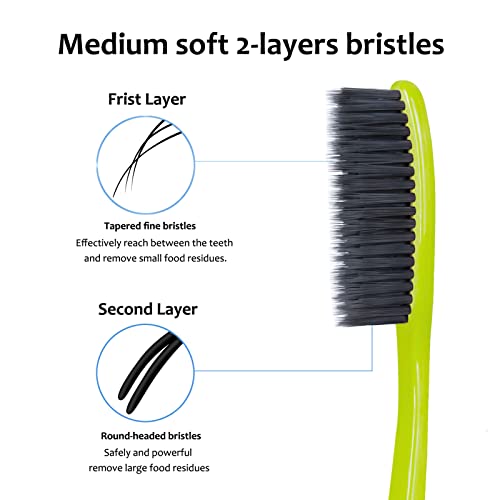 EasyHonor Huge Head Toothbrush, Medium Soft Toothbrush for Adult, Charcoal Toothbrush (Charcoal Bristles,8 Packs).