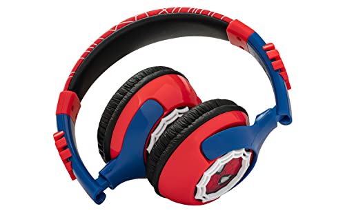 eKids Spiderman Kids Bluetooth Headphones, Wireless Headphones with Microphone Includes Aux Cord, Volume Reduced Kids Foldable Headphones for School, Home, or Travel