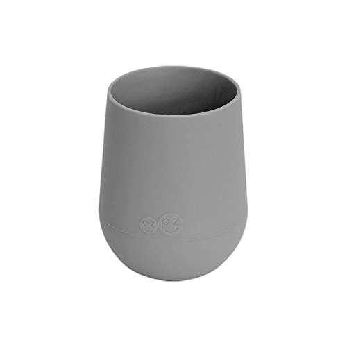 ezpz Mini Collection Set (Gray) - 100% Silicone Cup, Fork, Spoon & Mini Mat Suction Plate with Built-in Placemat for Infants + Toddlers - First Foods + Self-Feeding - 12 Months+