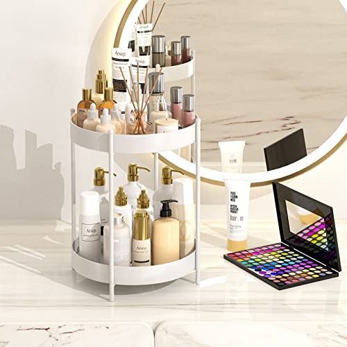 EKNITEY Bathroom Organizer Countertop Tray - Perfume Counter Organizers Small Sink Storage for Vanity Skincare 2 Tier (White)