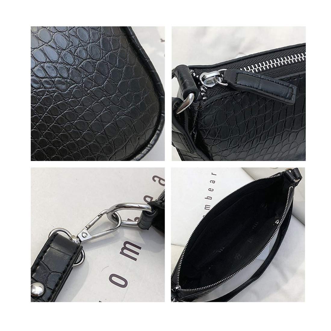 Barabum Retro Classic Clutch Shoulder Tote HandBag with Zipper Closure for Women (2-Black)