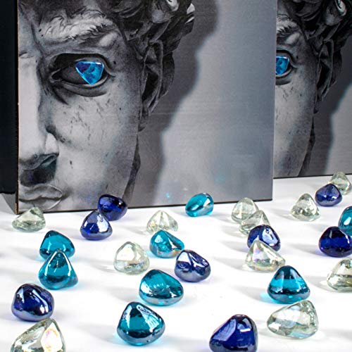 Chilli Cosmos Fire Glass Diamond 1 InchFire Pit Glass Rocks for Propane or Gas Fire Pit (10 Pounds White/Cobalt Blue/Margarita Azura Blue Blend) Gift Package