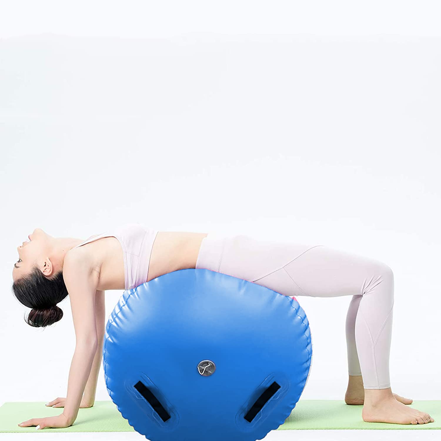 BYBAG Air Barrel Back Roller Inflatable Tumbling Mat with Electric Pump,Tumble Track Gymnastic Equipment Exercise Mats for Home Use,Gym Training,Cheer leading,Yoga (BLUE, 75CM*120CM)
