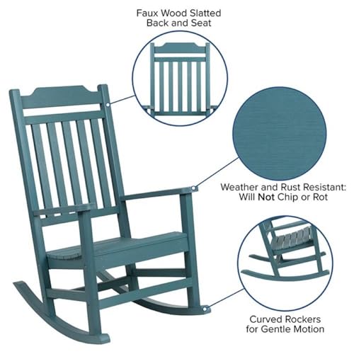 Flash Furniture Winston All-Weather Poly Resin Rocking Chair in Teal