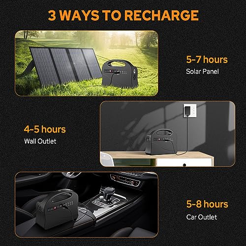 EnginStar Portable Power Station 120Wh Solar Generator 32000mAh Power Bank Rechargeable Lithium Battery Pack w/ 110V 100W AC, DC, 4 USB Ports 6 Output Charger Station LED Light for Camping Emergency