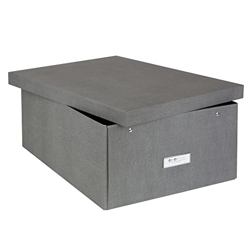 Bigso Katrin KD Collapsible Storage Box | Photo Storage Box with Labelframe for Easy Identification | Simple Assembly without Tools | Decorative Storage Boxes with Lids | 13.5"x17.6"x7.2" | Grey